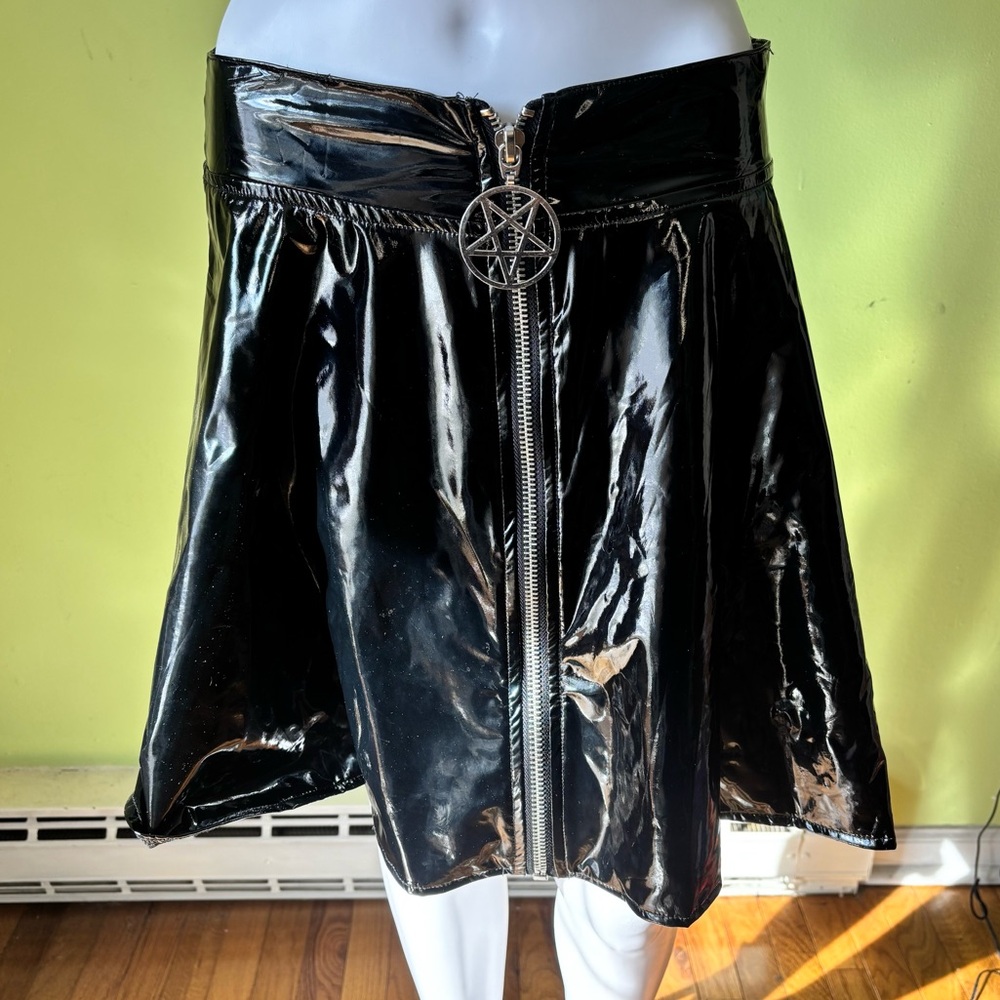 Killstar Black Shiny Patent Vegan Leather Pentagram Z… - Gem